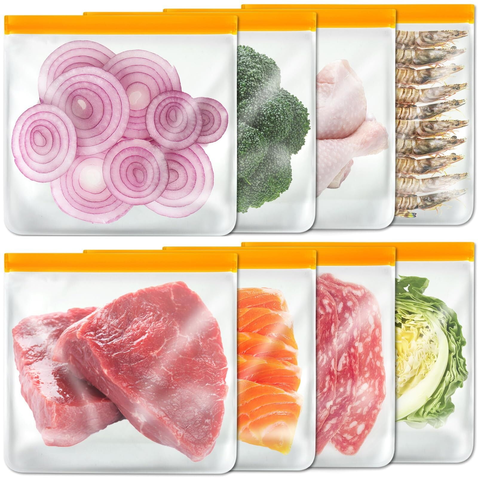 10 Pack Reusable Food Storage Silicone Bags, 3 Large Food Storage Bags ...