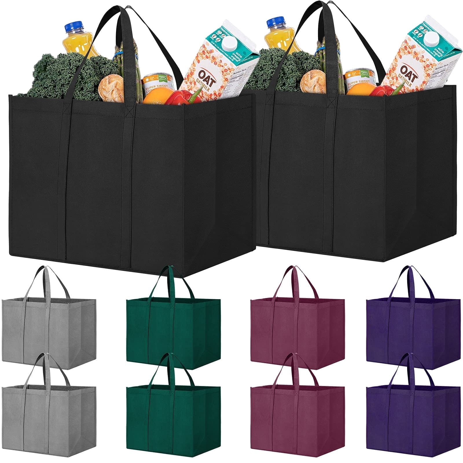 10 Pack Reusable Grocery Bags, Foldable Heavy Duty Large Non-Woven Tote ...