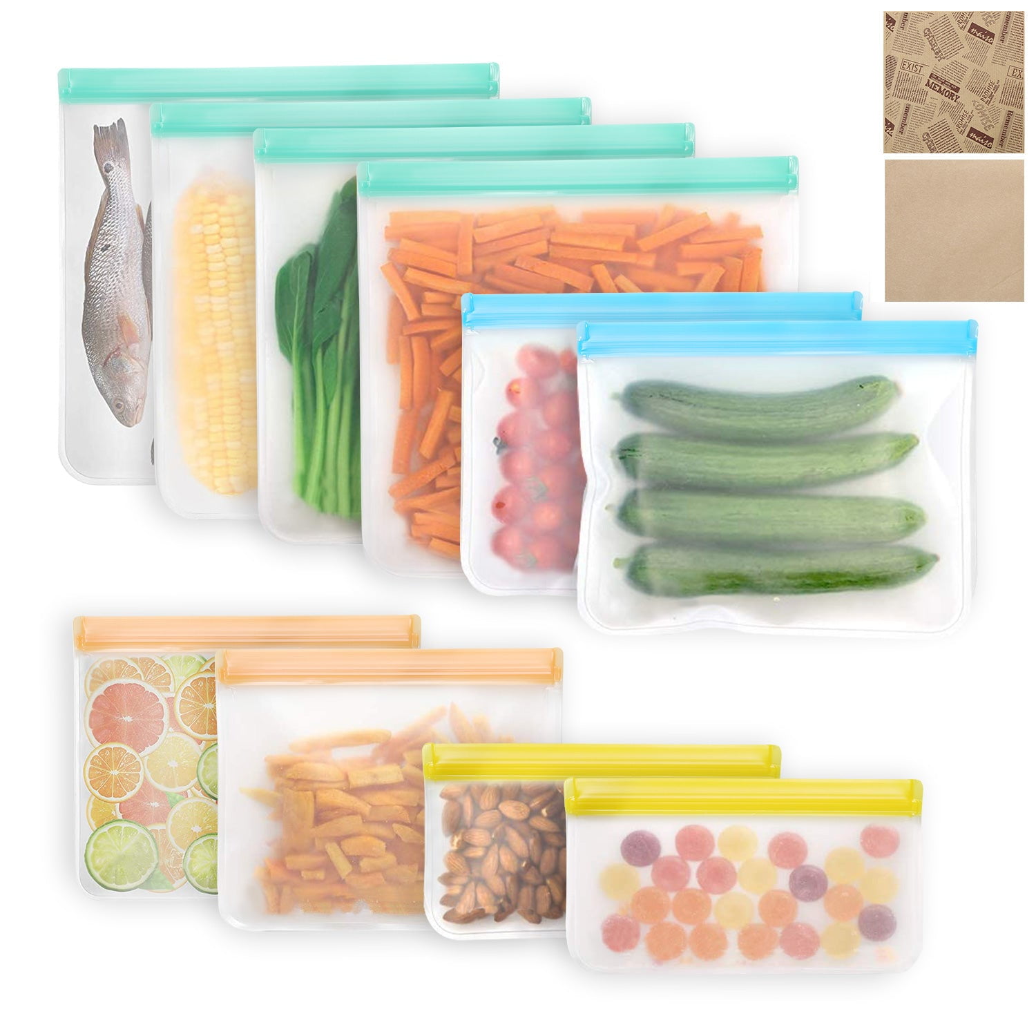 10 Pack Reusable Plastic Food Storage Bags, Multi Sizes - Walmart.com