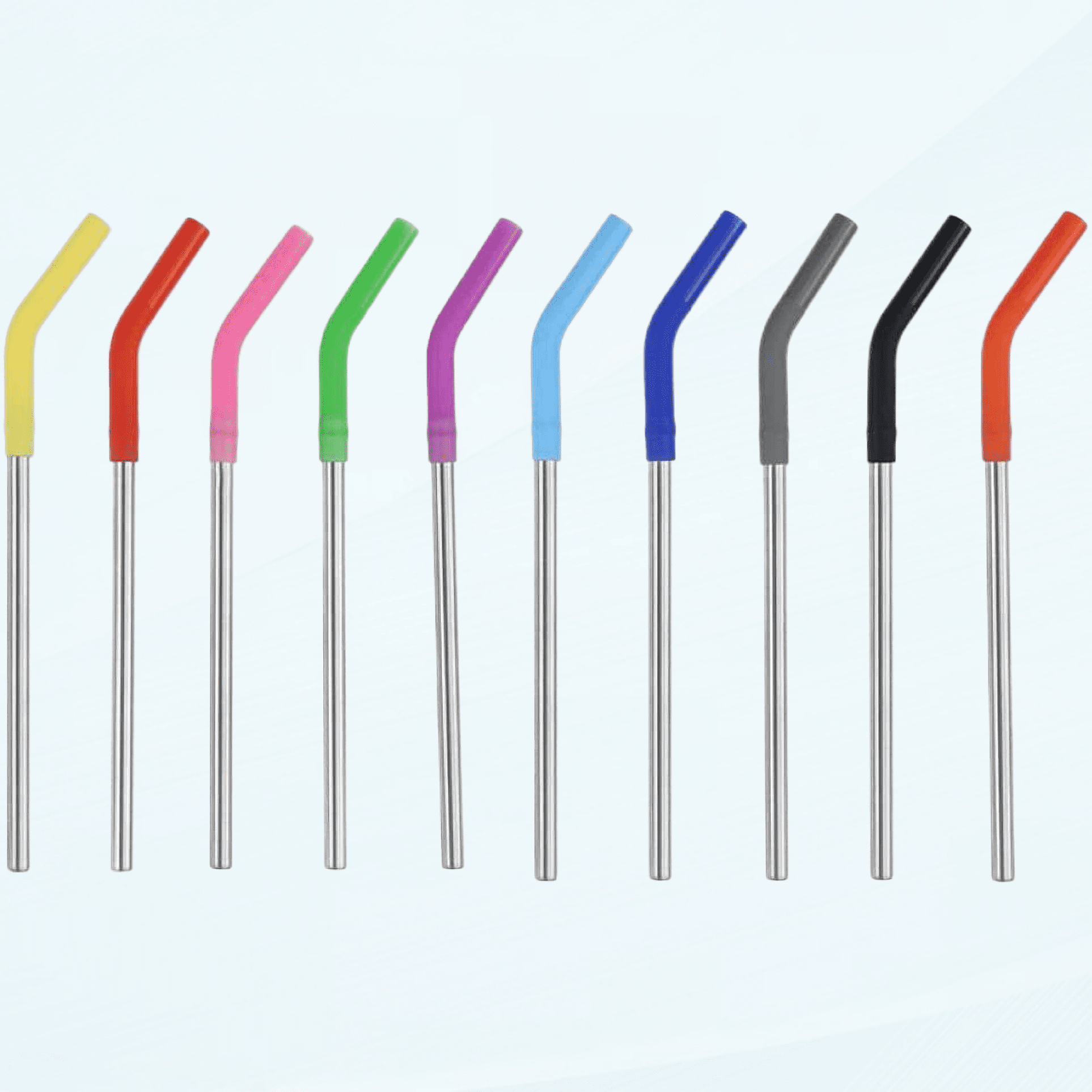 10-Pack Reusable Stainless Steel Metal Straws With Silicone Flex Tips ...