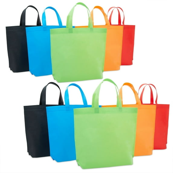 10 Pack Foldable Reusable Fabric Tote Bags with Handles, Bulk Cloth ...