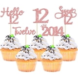 10 Pack Rose Gold Glitter 12th Birthday Cupcake Toppers, Hello 12 Sweet ...