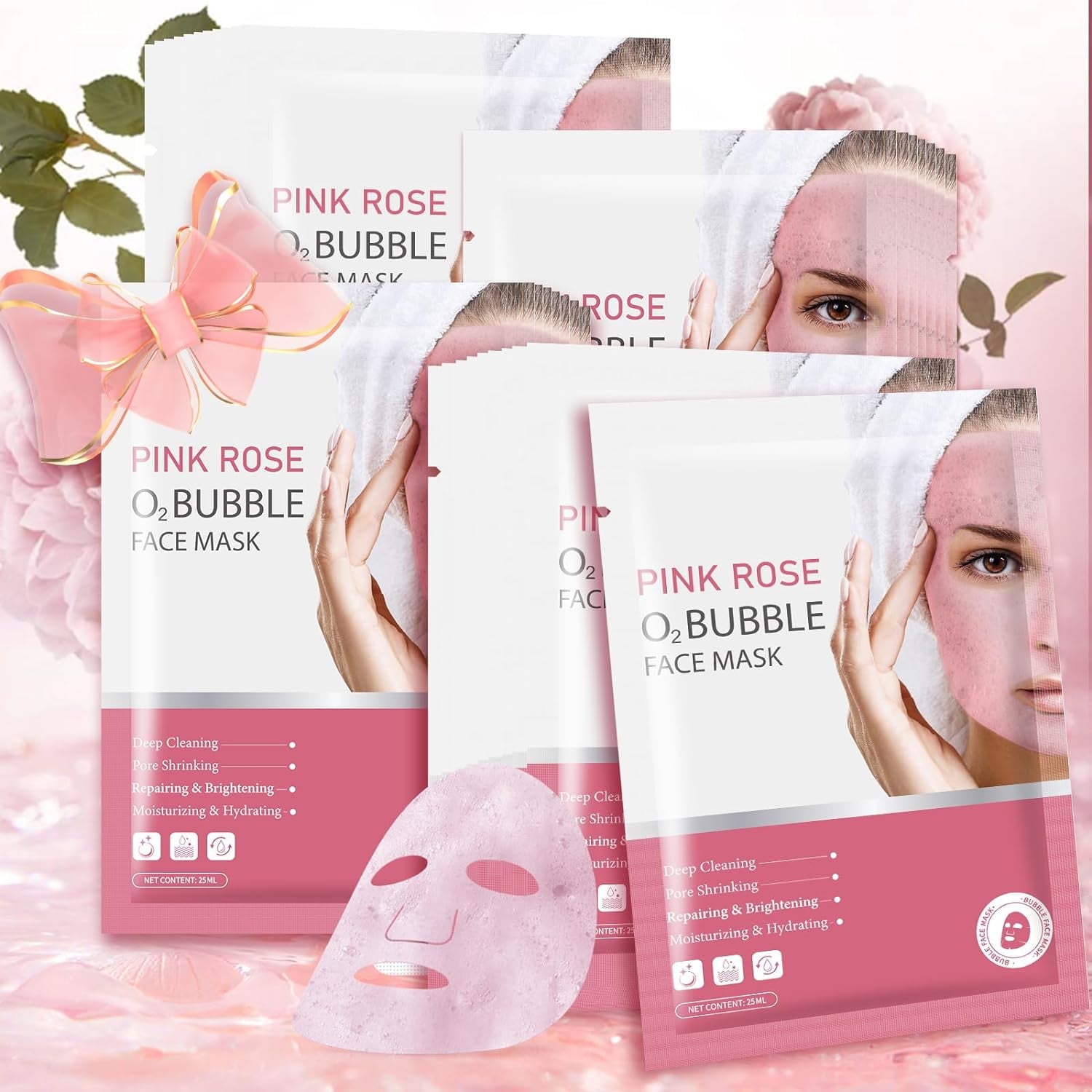 10 Pack Rose O2 Bubble Face Masks Sheet, Bubble Facial Mask, Foaming ...