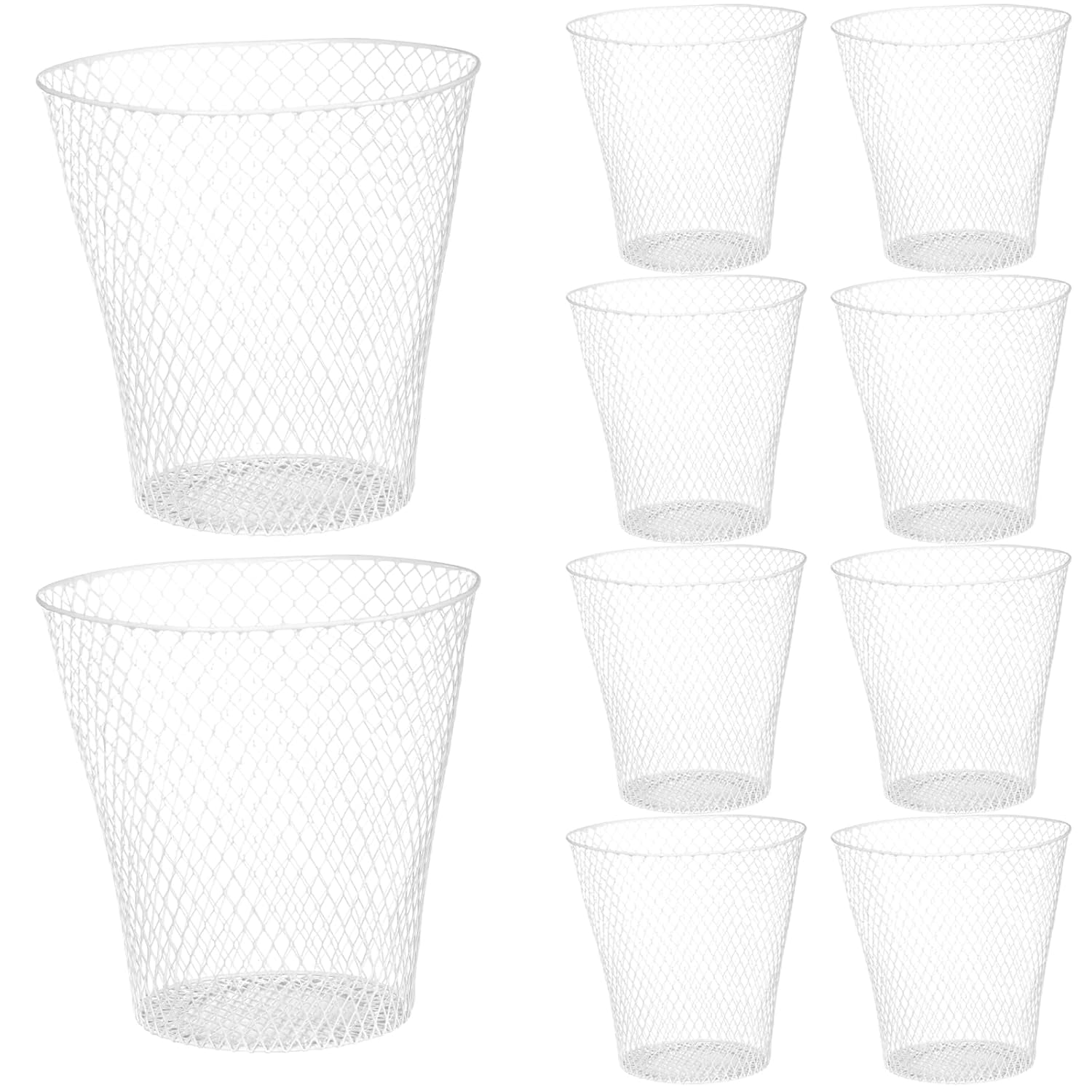 10 Pack Round Waste Basket,White Wire Mesh Desk Metal Trash Garbage Can ...