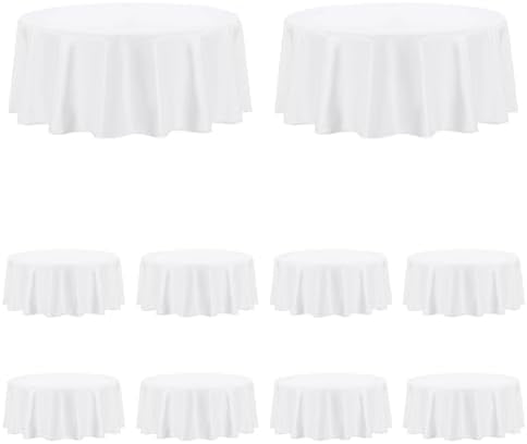10 Pack Round White Table Cloths 120 Inch for Round Tables, Stain and ...