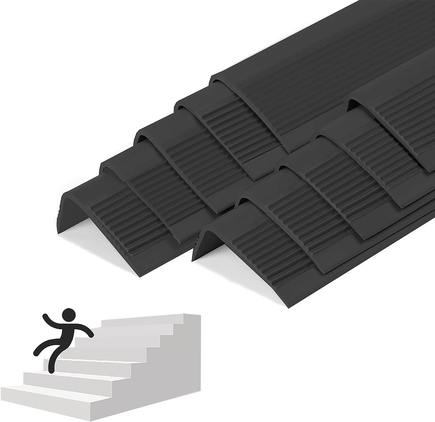 10 Pack Rubber Stair Nosing - 47in Stair Anti-Slip Adhesive Strip, Made ...