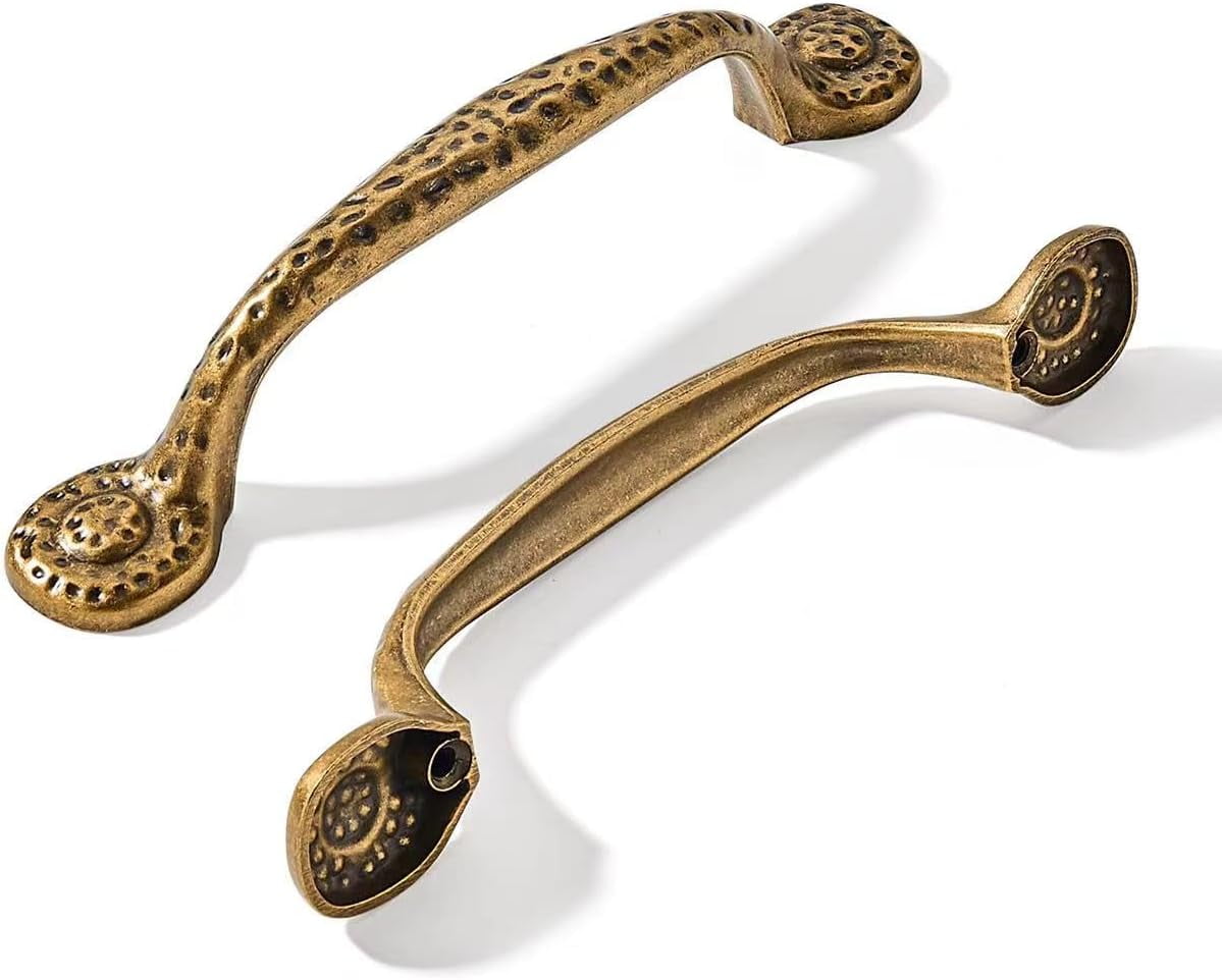 10 Pack Rustic Pulls,Antique Brass Cabinet Pulls,Hammered Cabinet Pulls ...