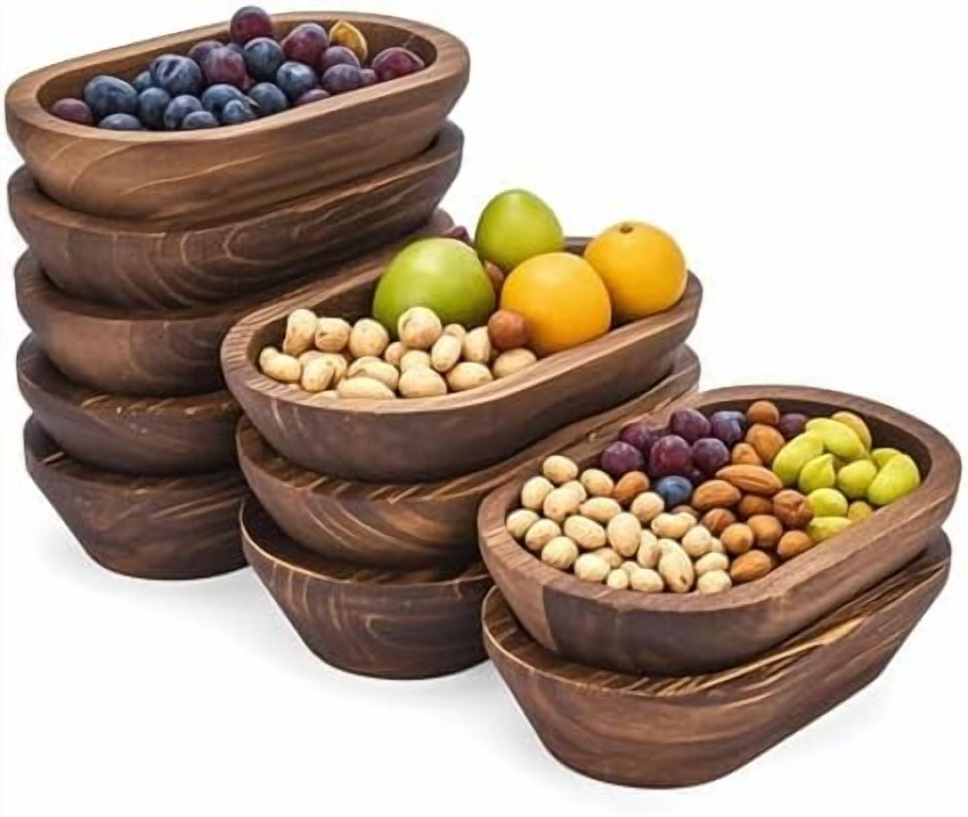 10 Pack Rustic Wooden Dough Bowls | 8.5" Decorative Bowls for Home ...