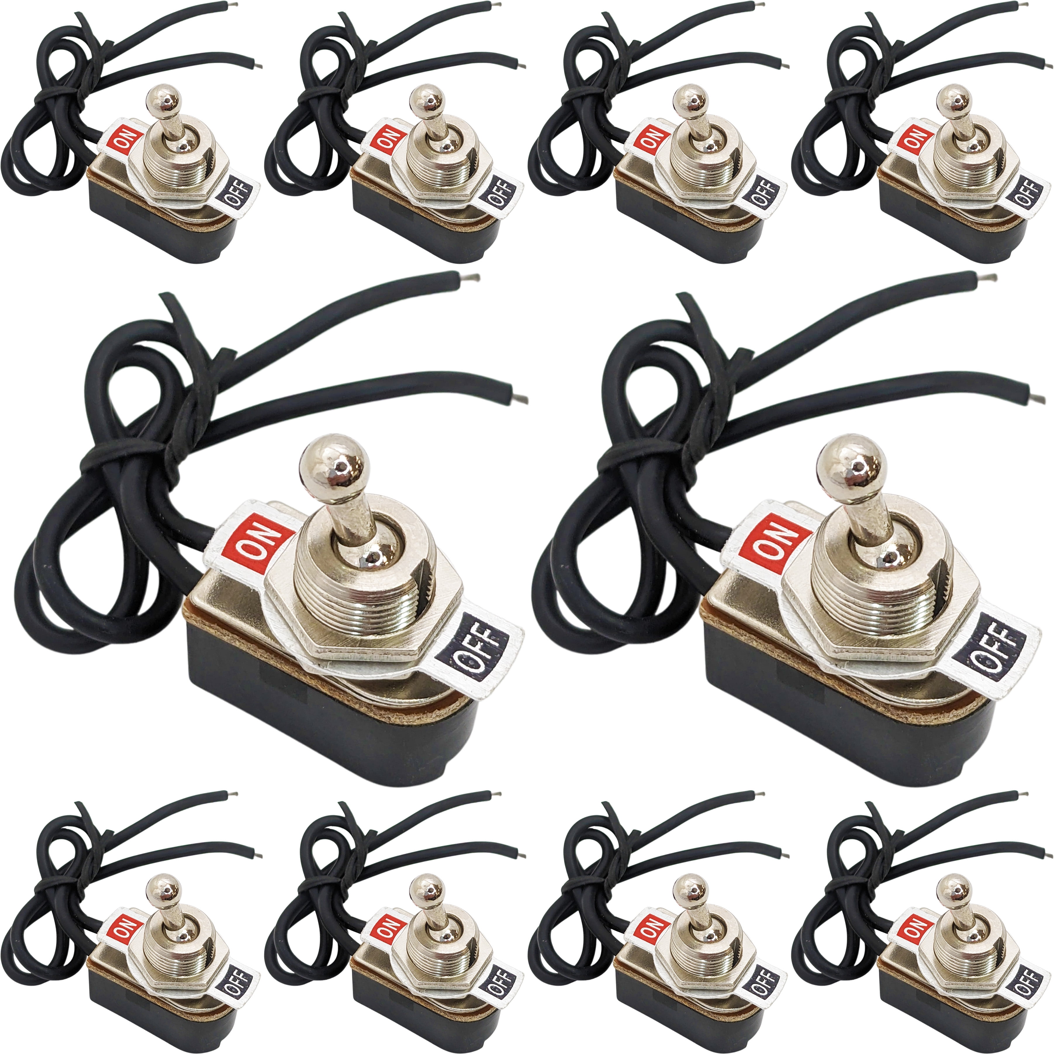 10 Pack SPST Toggle Switch On/Off with 18 Gauge Wire Leads, 6A @ 125VAC ...