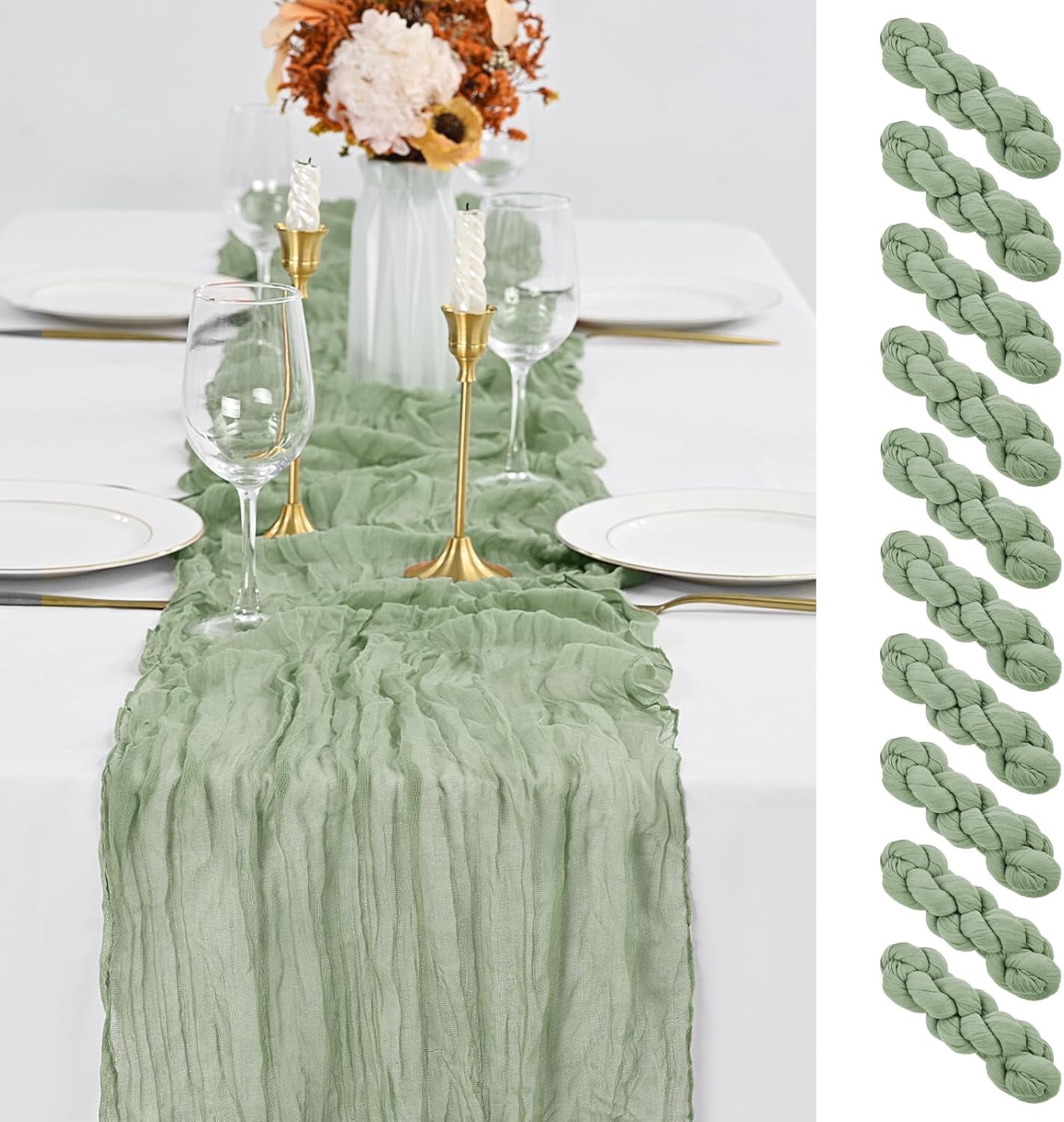 10 Pack Sage Green Table Runner 10Ft Cheesecloth Table Runner Boho ...