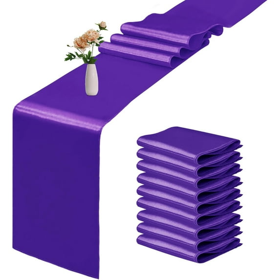 10 Pack Satin Table Runner 12 x 108 Inch Long Purple Smooth Silk Fabric ...