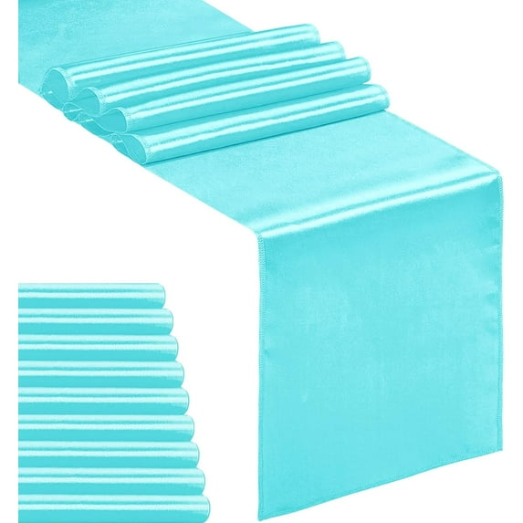 10-Pack Satin Table Runner Turquoise 12 x 108 inches Long, Table Runners for Wedding, Birthday ...