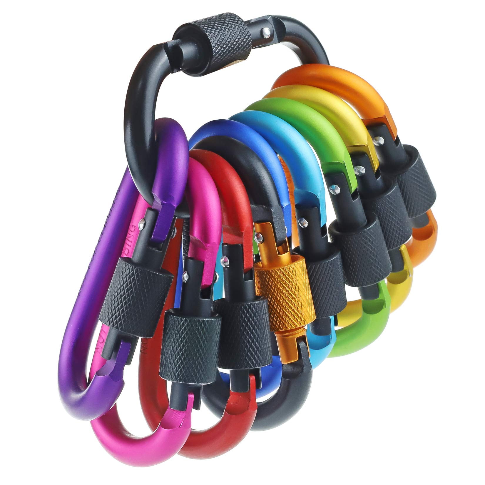 10 Pack Screw Gate Locking Carabiner Clips Aluminum D Rings for Keys ...