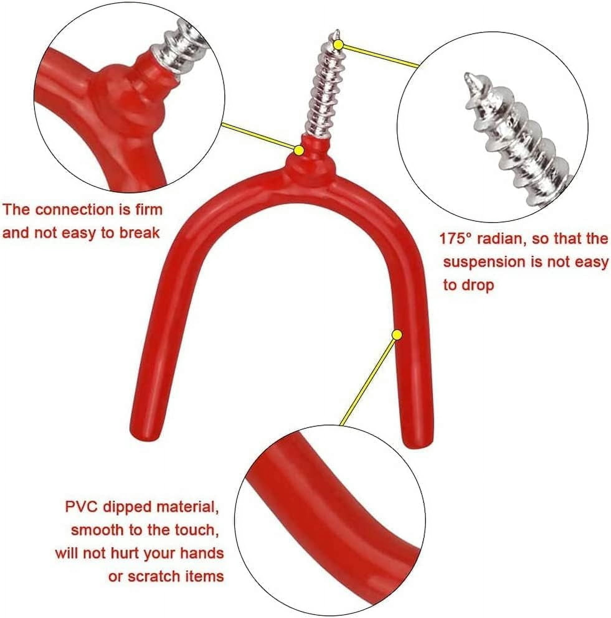 10 Pack Screw-in U Utility Hooks,Red Vinyl Coated Steel Wall Mount ...