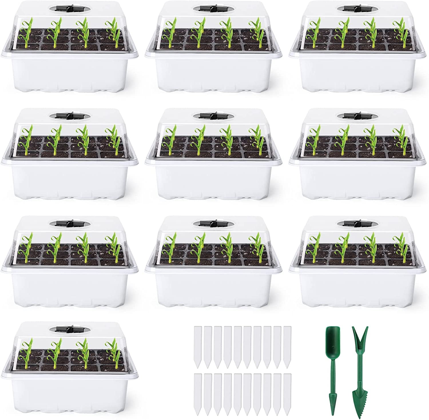 10-Pack Seed Starter Kit Seedling Tray (12 Cells per Tray) Humidity ...