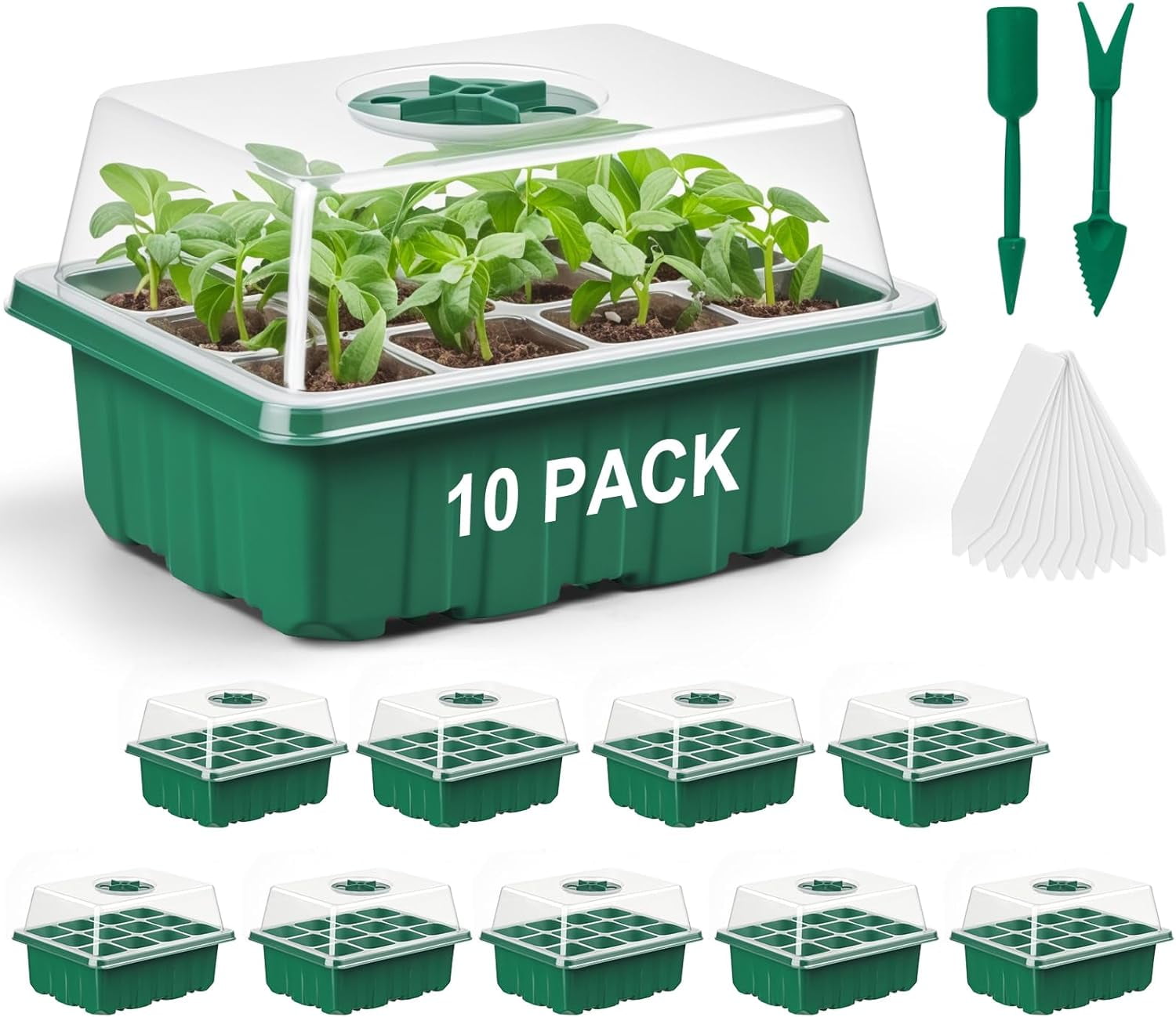 10 Pack Seed Starter Tray Kit (120 Cells Total Tray) with Adjustable ...