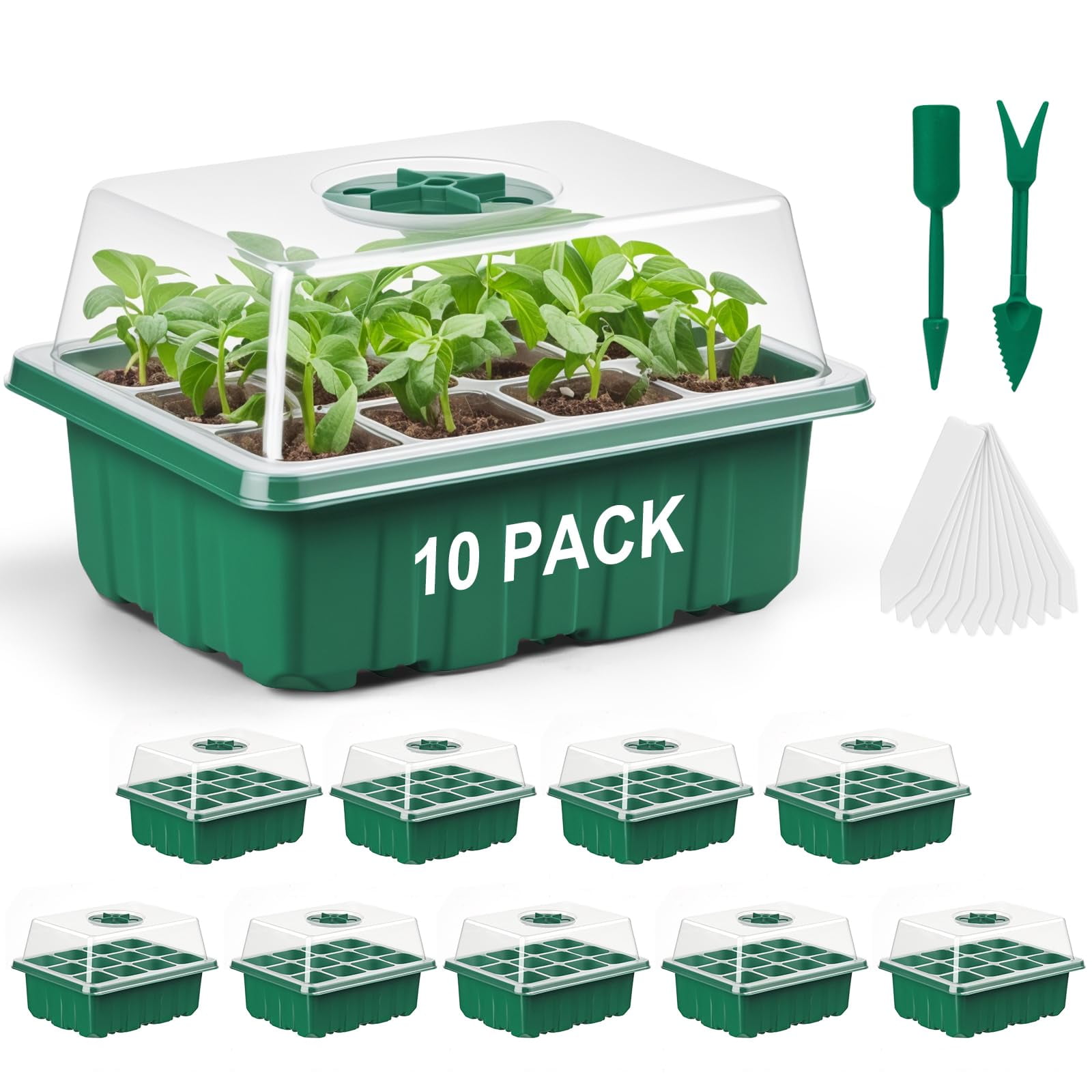 10 Pack Seed Starter Tray Kit with Adjustable Humidity Dome, Plant Germination Trays, Mini ...