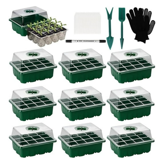 10 Pack Seed Starter Trays Seedling Tray, 120 Cells Humidity Adjustable ...