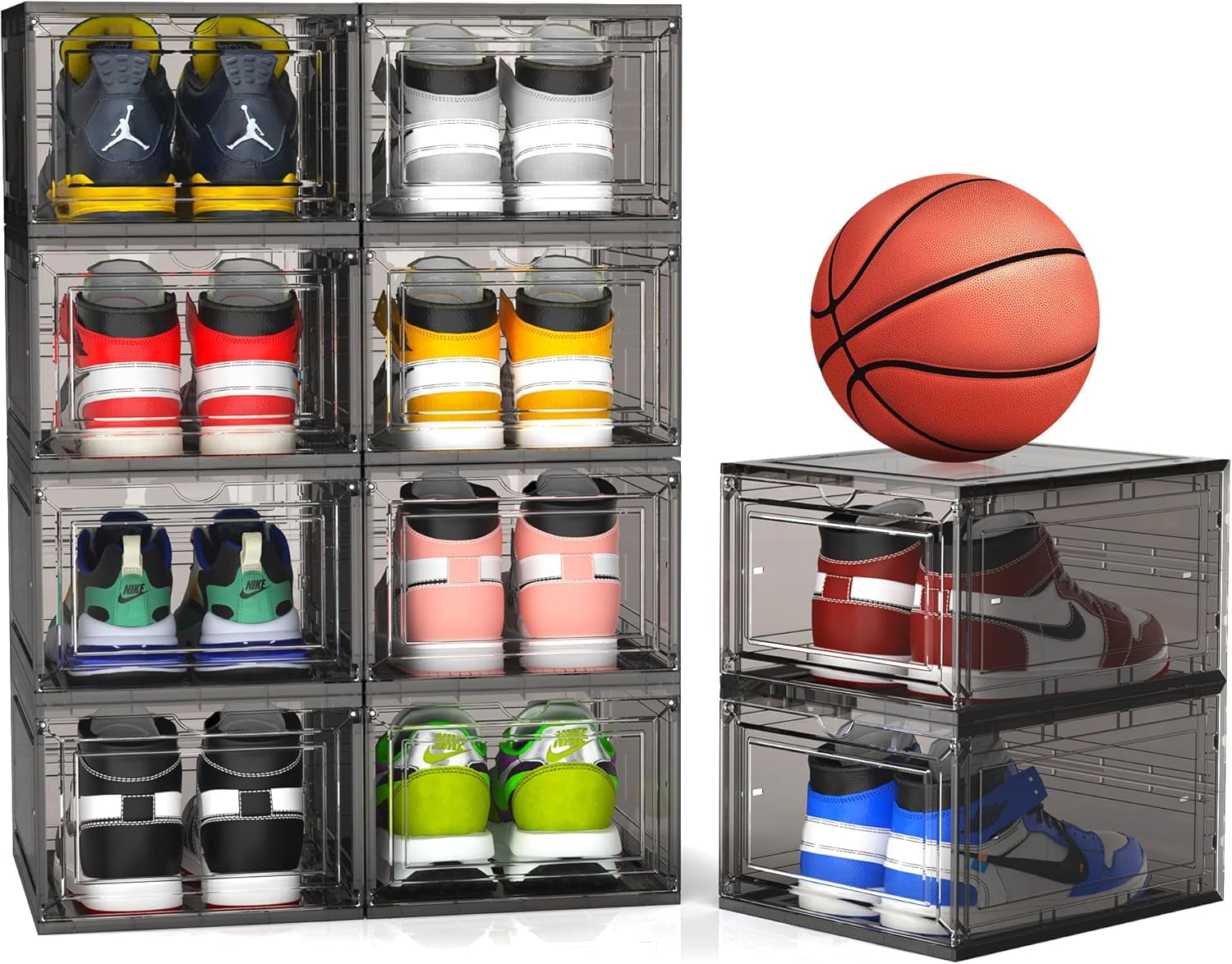 10 Pack Shoe Box Organizer, Stackable Plastic Shoe Box with Magnetic ...