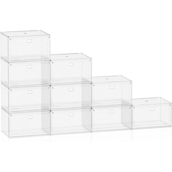 10-Pack Shoe Storage Boxes, Modular Space-Saving Shoe Organizers, Clear ...