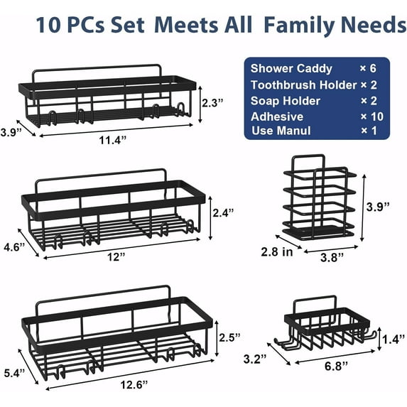 10 Pack Shower Caddy Organizer Rack Shelf for Inside Shower, Self ...