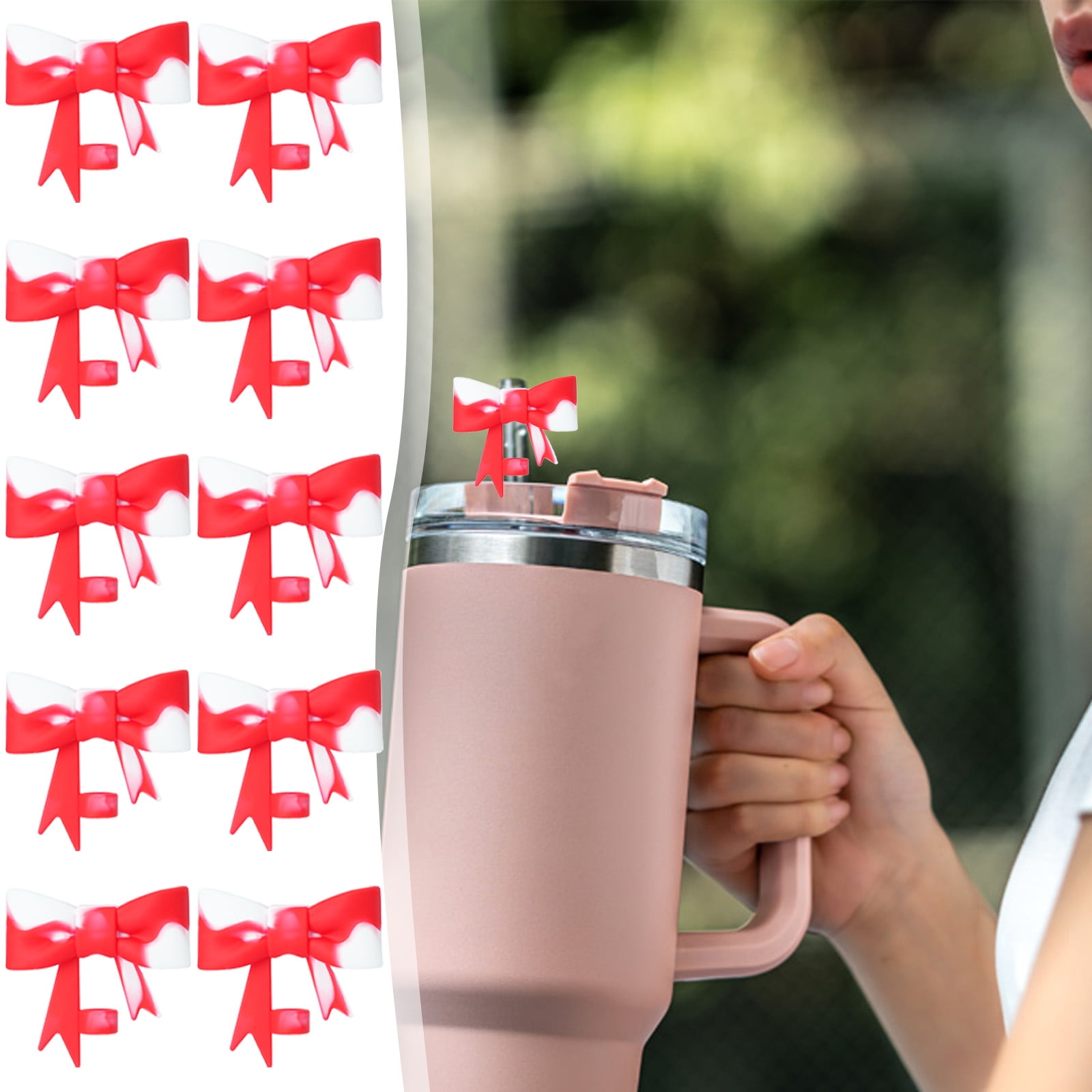 10-Pack Silicone Bow Straw Caps for 10mm Straws, Leakproof BPA-Free ...