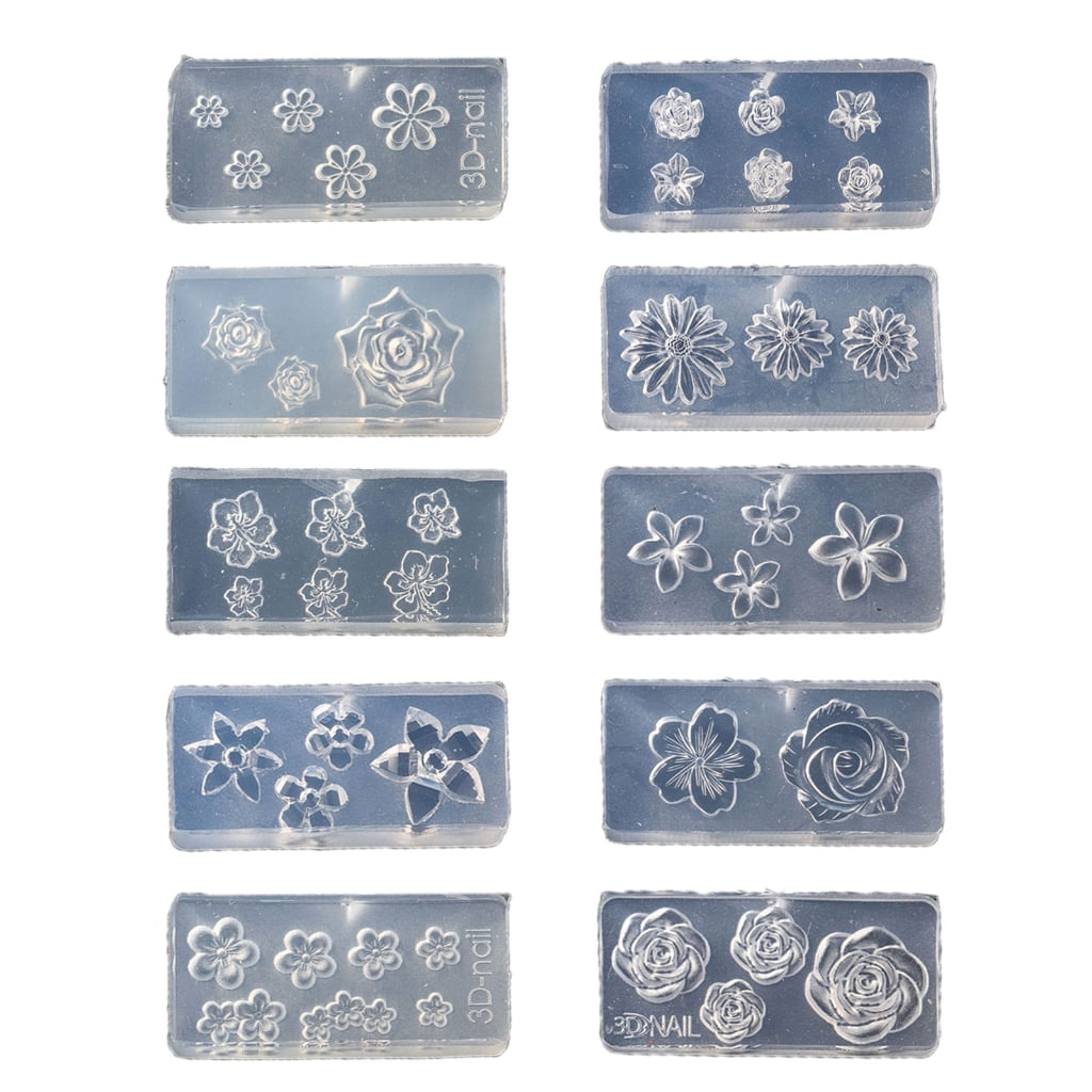 10 Pack Silicone Nail Art Mold Accessory Mold Nail Decorative Mold ...