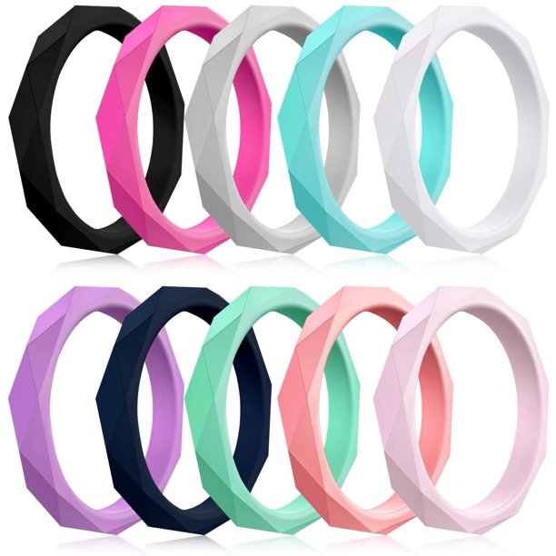 10-Pack Silicone Wedding Ring for Women, Mokani Thin and Braided Rubber ...