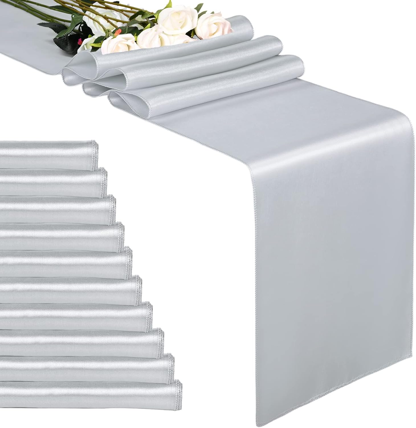 10-Pack Silver 12 x 108 inches Long Premium Satin Table Runner for ...
