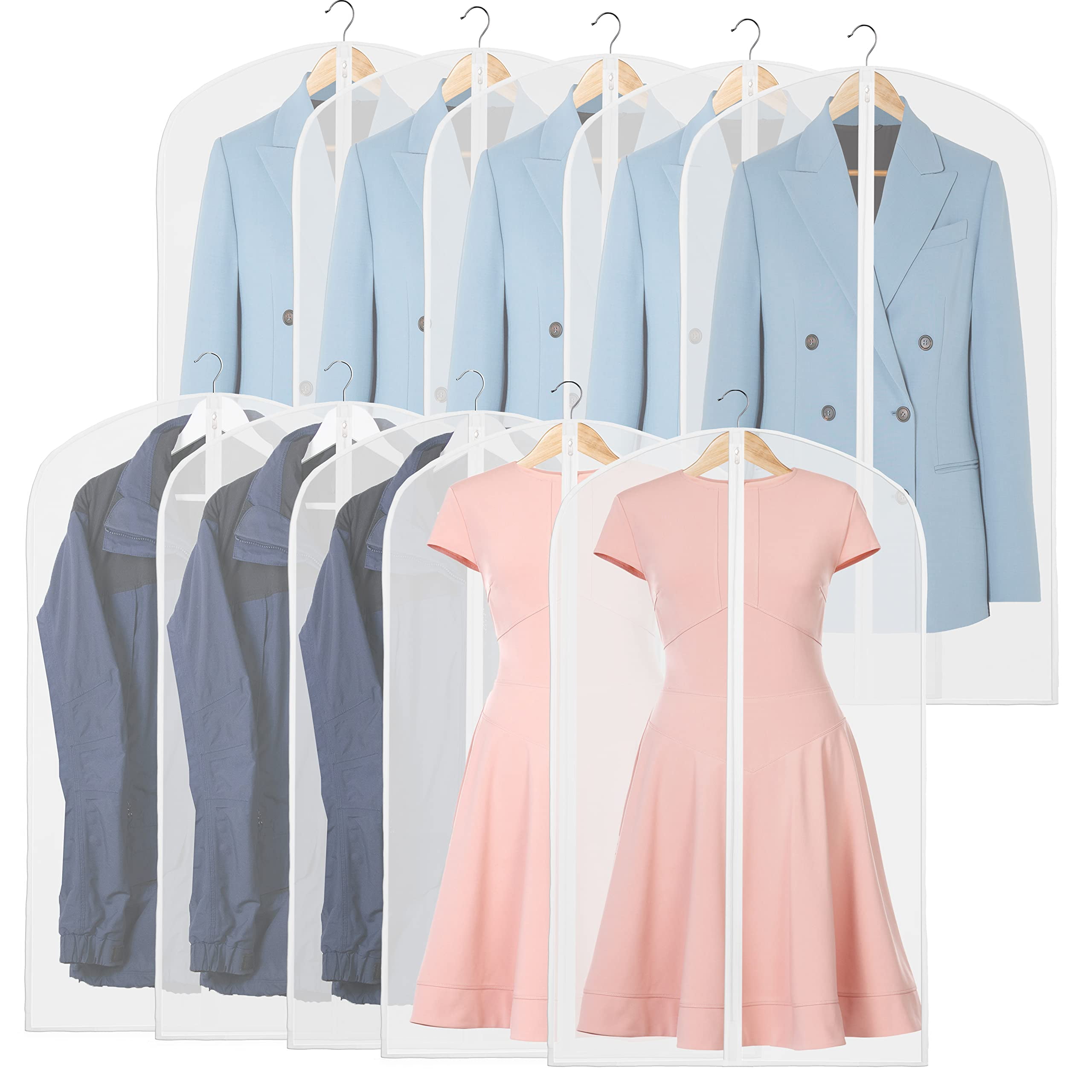 Simplehouseware 10 Pack - 40-Inch Translucent Garment Bags with Zipper ...