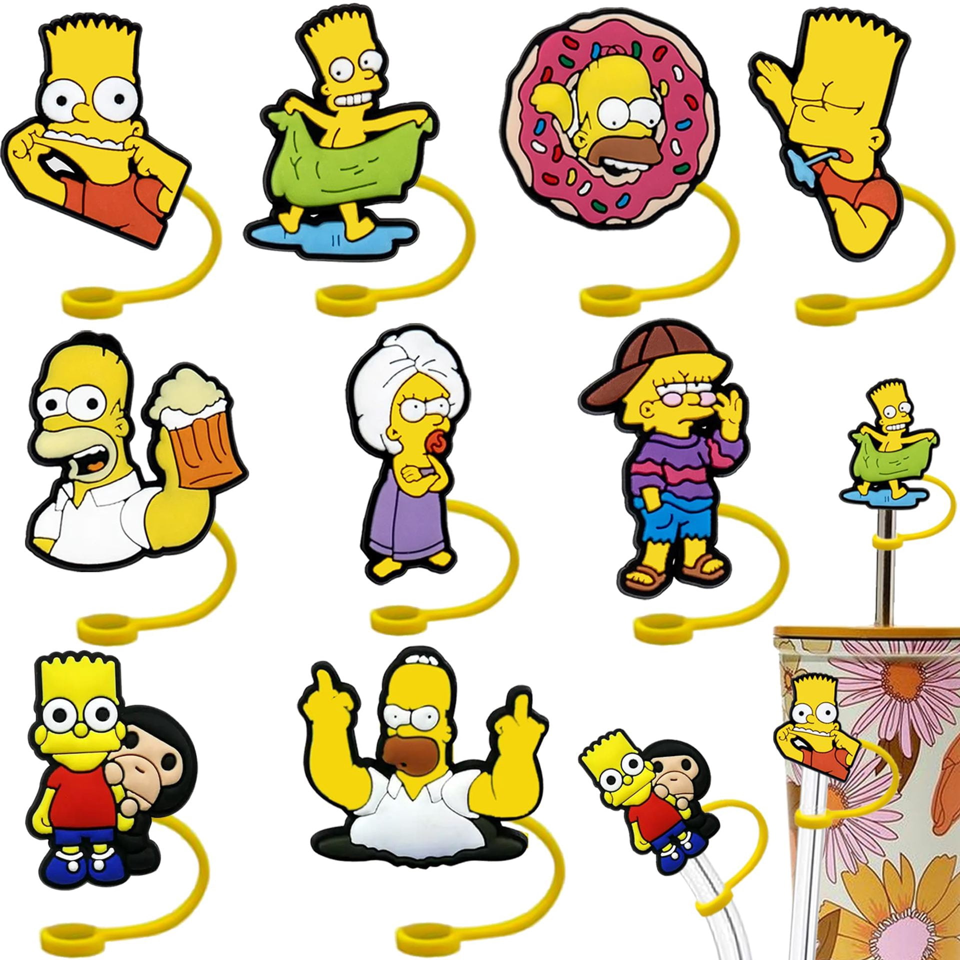 10 Pack Simpsons Straw Toppers, Silicone Straw Tip Covers for Tumblers ...