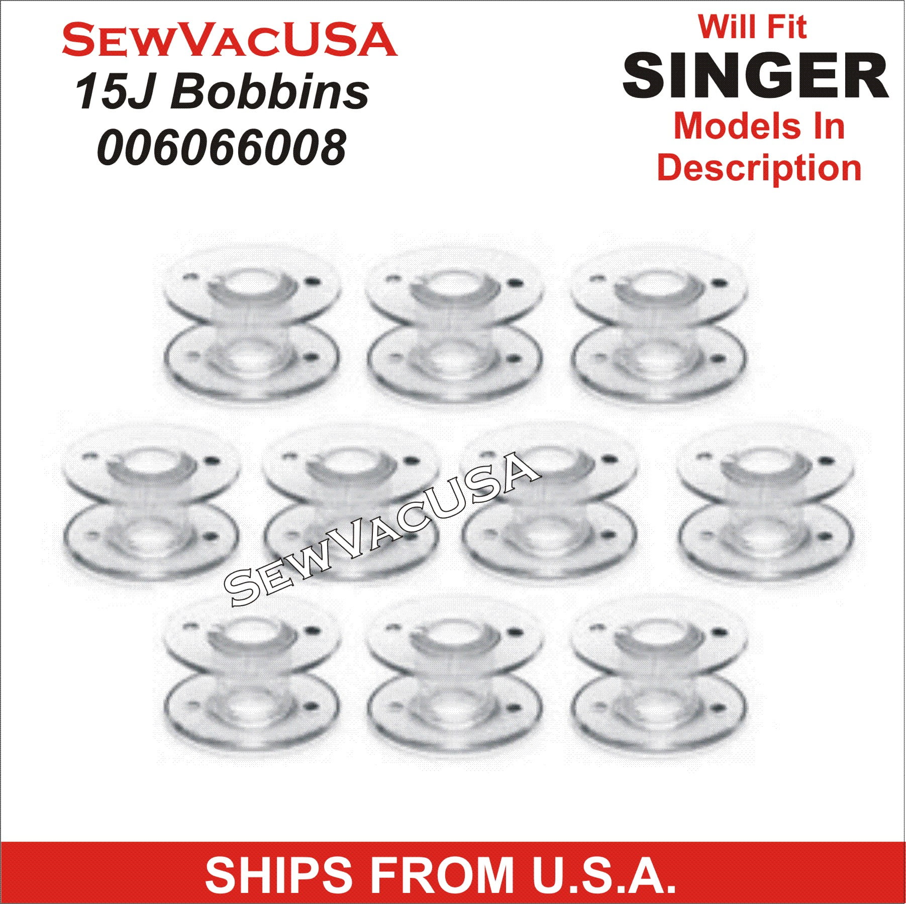 10 Pack Singer Bobbins 006066008 / 81348 Fits Singer Simple Models In ...