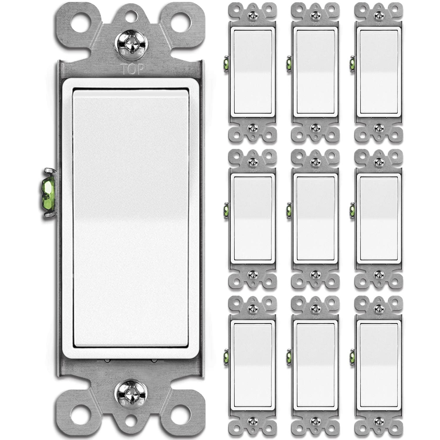 10 Pack Single Pole Decorator Wall Light Switch, 15A 120/277V, Paddle ...
