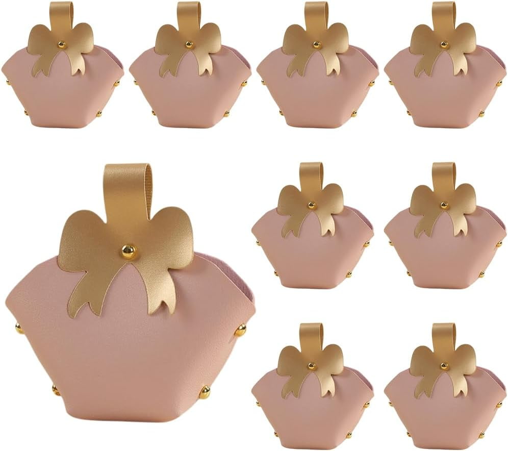 10 Pack Small Party Favor Bowknot Boxes Reusable PU Leather Gift Candy ...