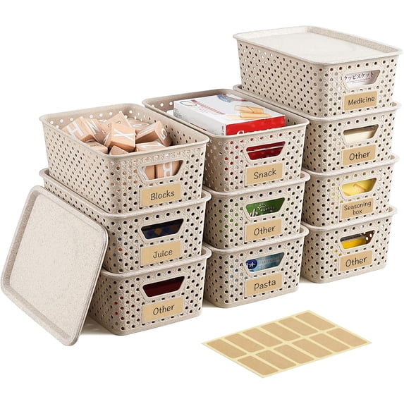 10 Pack Small Plastic Storage Bins with Lids, Stackable Plastic Storage ...