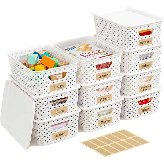 10 Pack Small Plastic Storage Bins with Lids, Stackable Plastic Storage ...