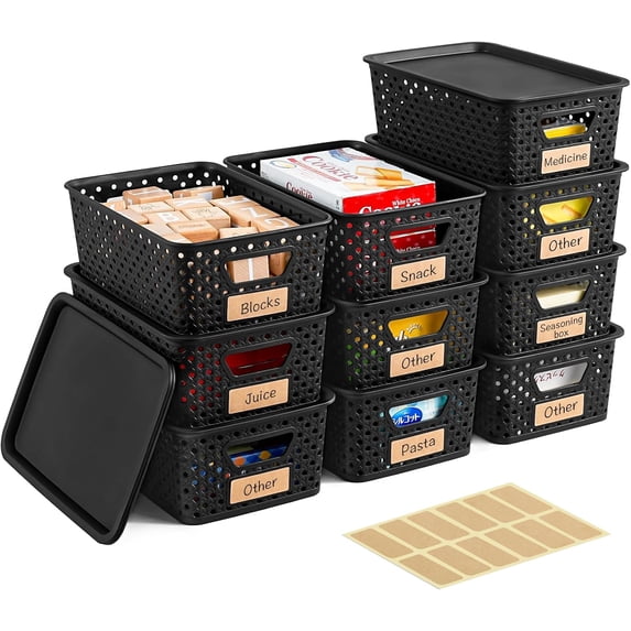 10 Pack Small Plastic Storage Bins with Lids, Stackable Plastic Storage ...