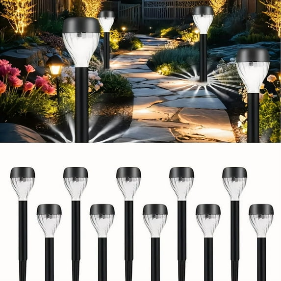 10-Pack Solar Outdoor Pathway Lights with Motion Sensor - Auto Night ...