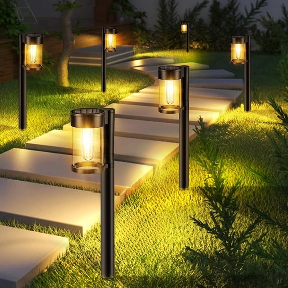 10 Pack Solar Pathway Lights Outdoor, Metal Glass Solar Lights Outdoor ...