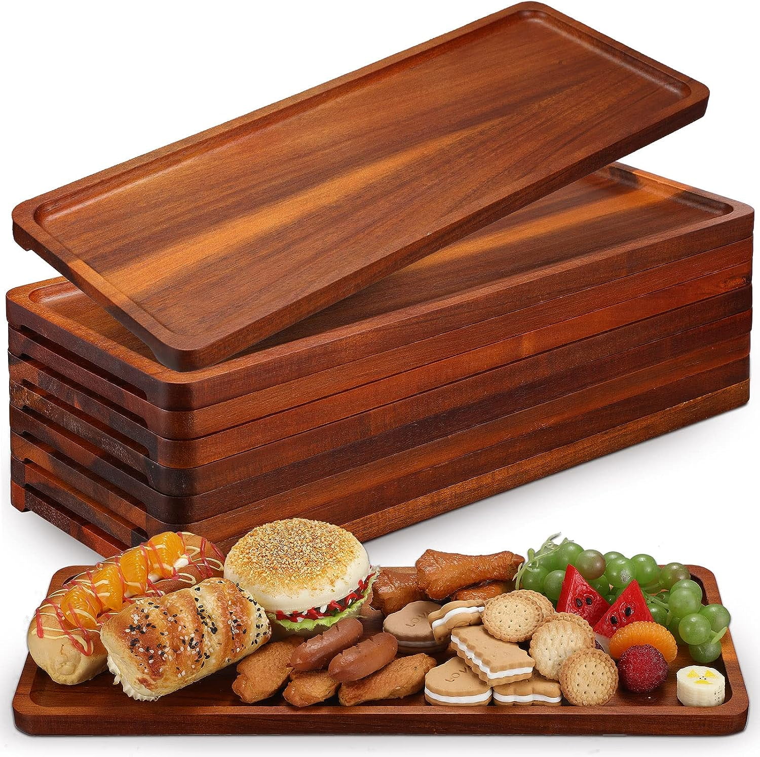 10 Pack Solid Wood Serving Trays Acacia Wooden Server Platter ...