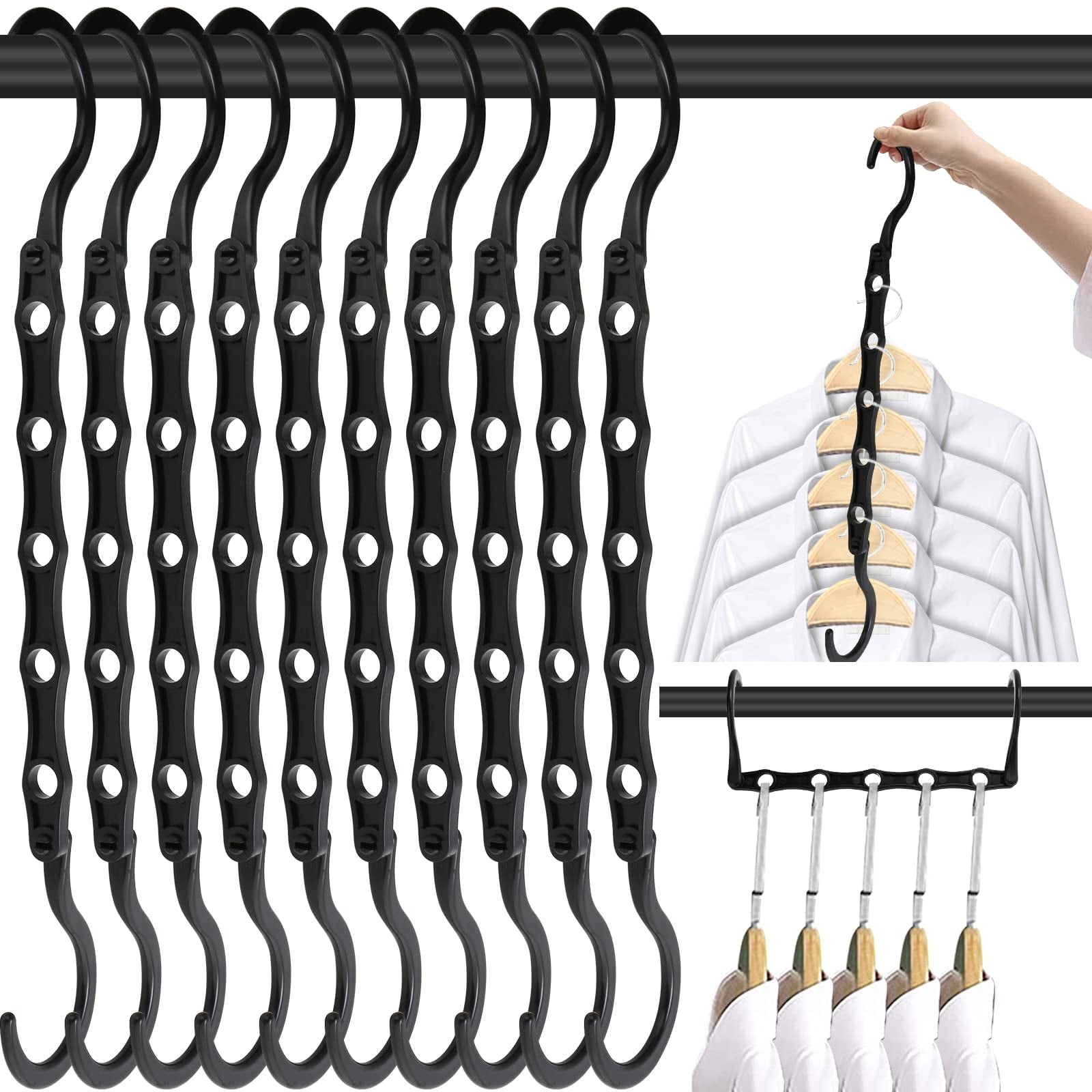 10 Pack Space Saving Clothes Hangers, 5 Hole Magic Closet Organizer for ...