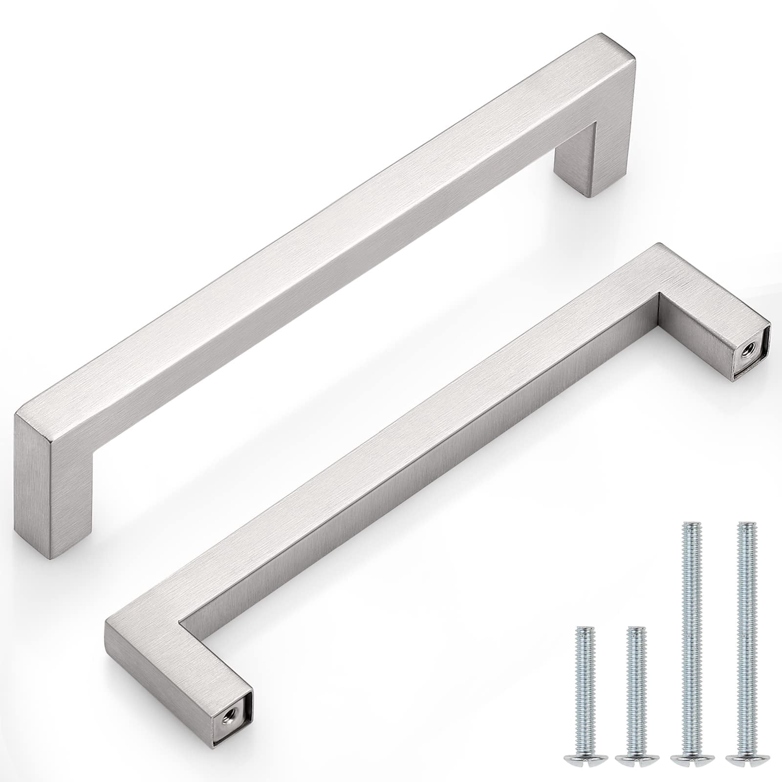 10 Pack| Square Cabinet Handles Brushed Nickel Pulls 6-3/10 Inch Hole ...