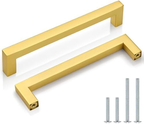 10 Pack Square Cabinet Pulls 6-1/4 Inch Brushed Brass Cabinet Handles ...