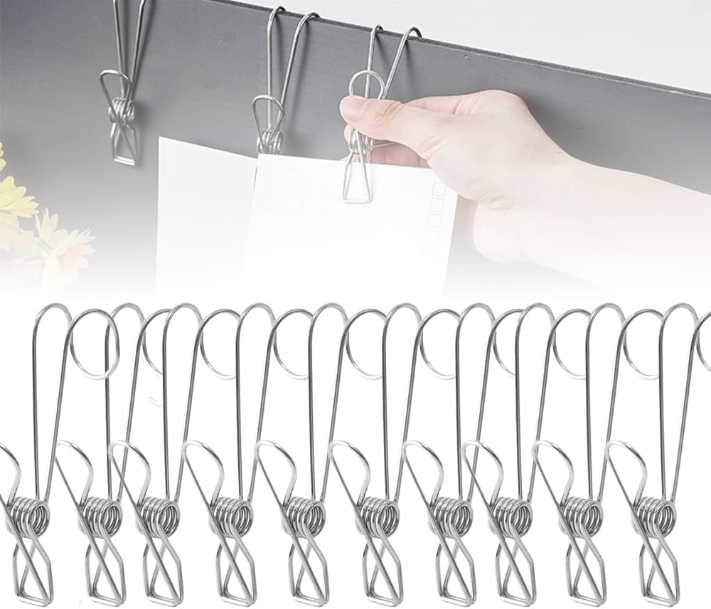 10 Pack Stainless Steel Clothespins - Heavy Duty Binder Clips with ...