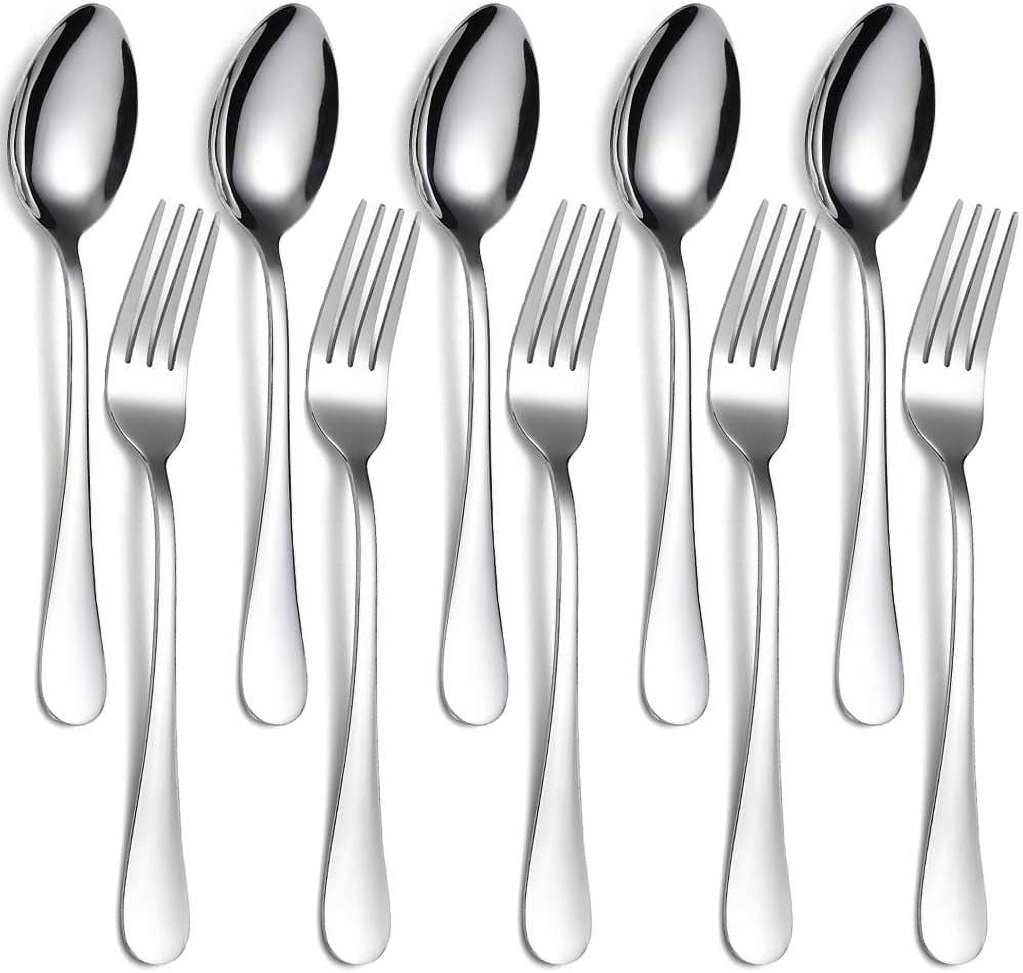 10 Pack Stainless Steel Dinner Forks and Spoons, Large 8 Inch Forks and ...