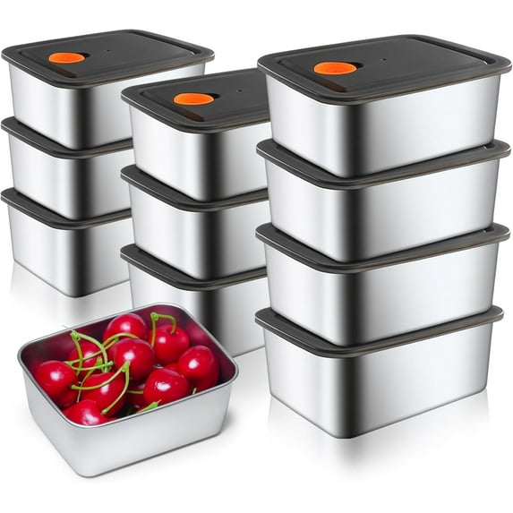 10 Pack Stainless Steel Food Storage Containers with Leak-Proof Lids ...