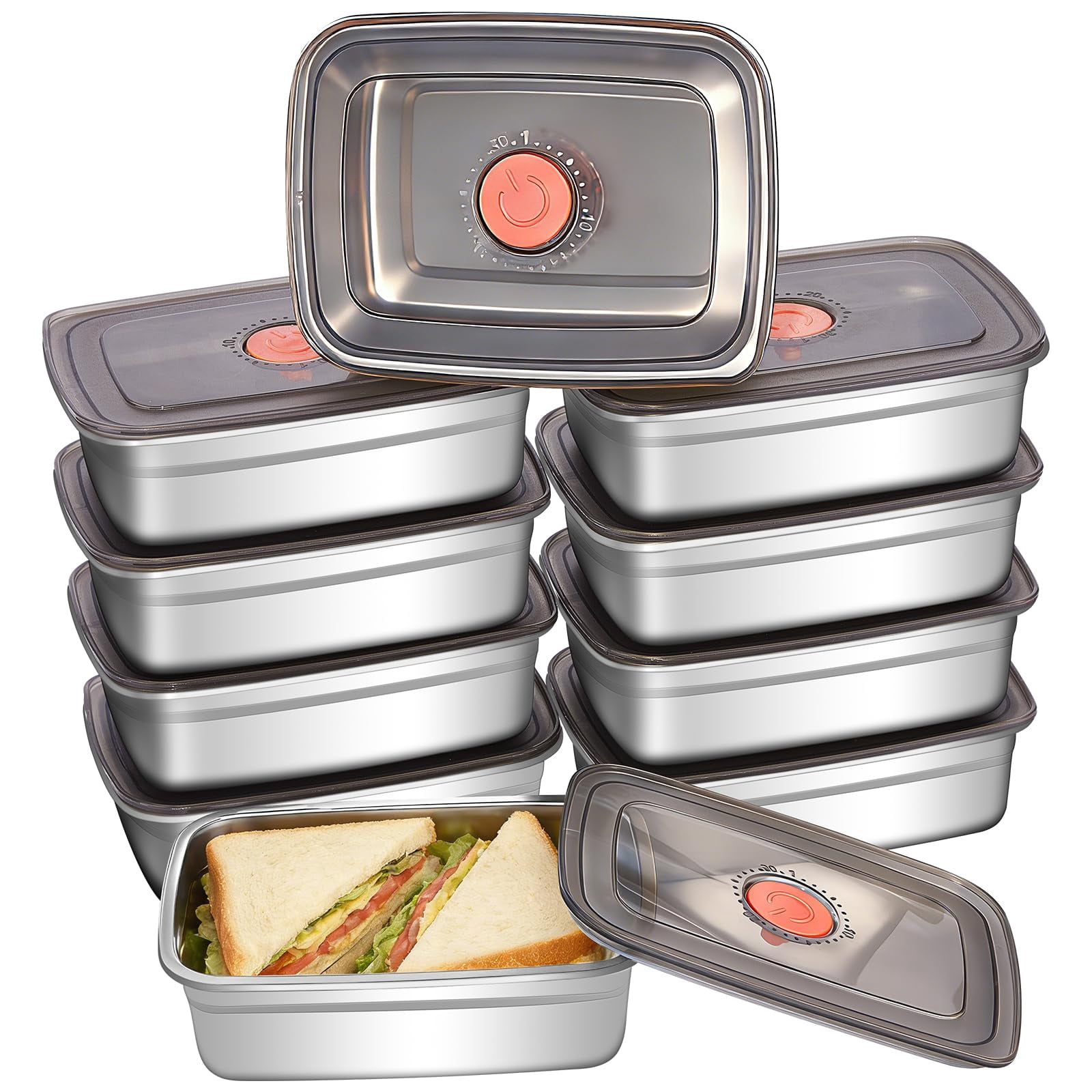 10 Pack Stainless Steel Food Storage Containers With Leak-proof Lids ...