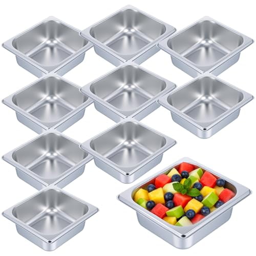 10 Pack Stainless Steel Hotel Pans, 1/6 Pan 2.56 Inch Deep Steam Table ...