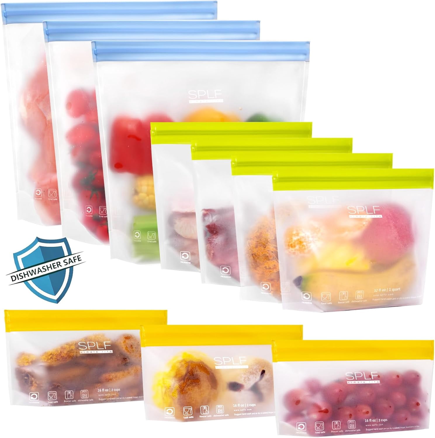 10 Pack Stand-Up Reusable Food Storage Bags Dishwasher Safe, BPA Free ...