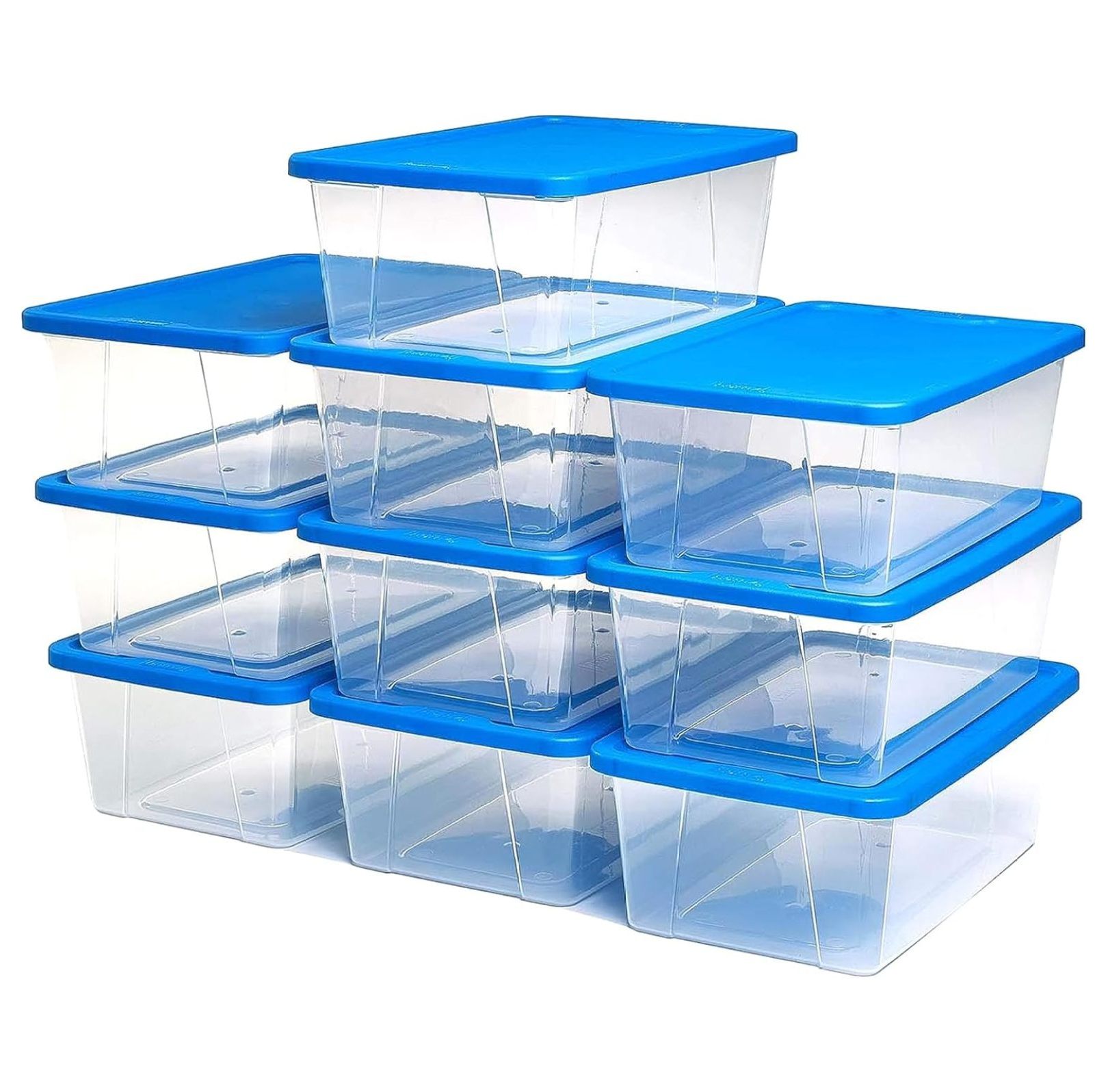 10 Pack Storage Bins, Clear Plastic Organizing Containers w/Blue Lids ...